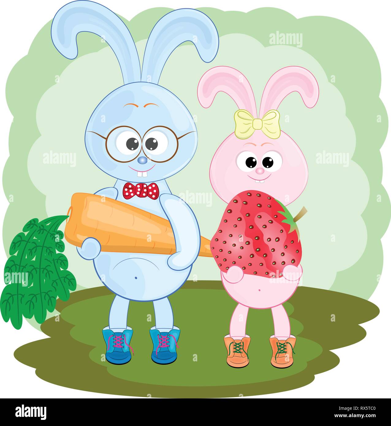 two cute rabbits cartoon vector illustration Stock Vector Image & Art ...