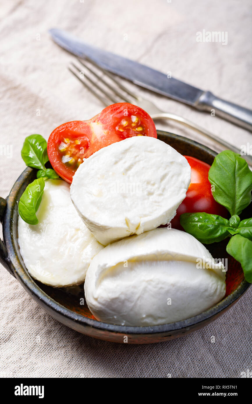 Soft white Italian cheese Mozzarella buffalo served with fresh tomato ...