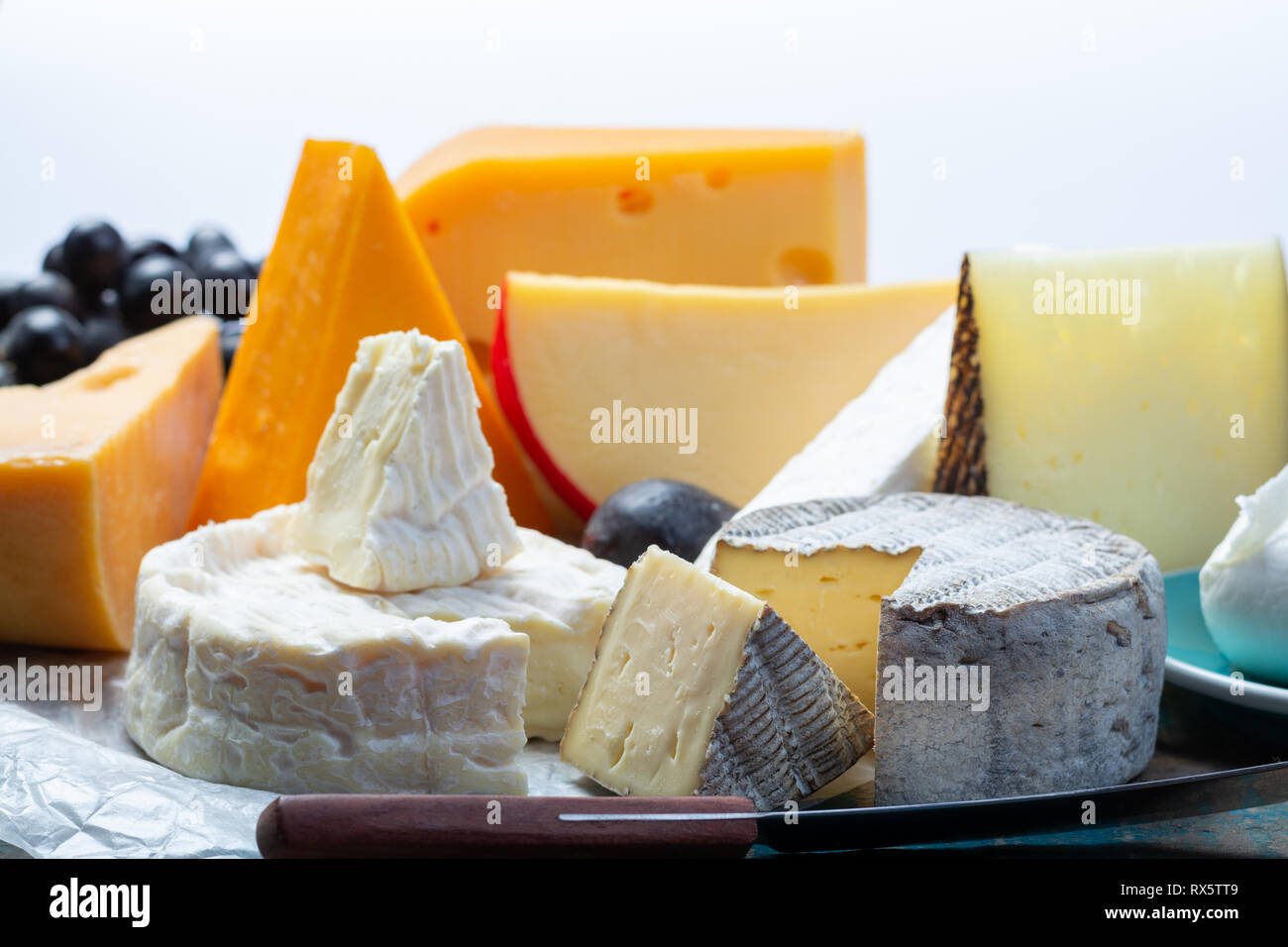 Famous European cheeses in assortment, Dutch red ball Edam and old ...
