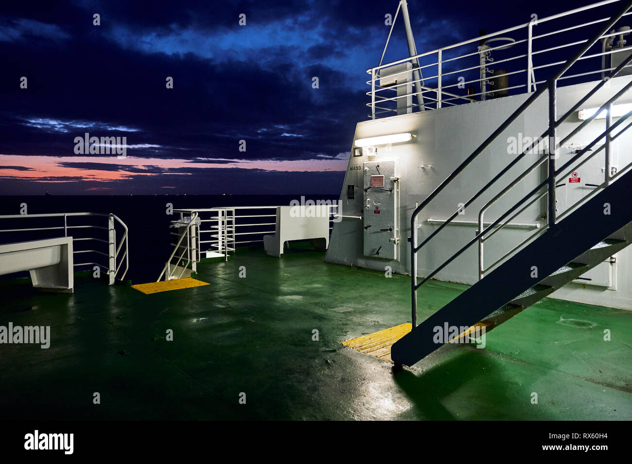 Pictured is a ferry at sea at night Stock Photo - Alamy