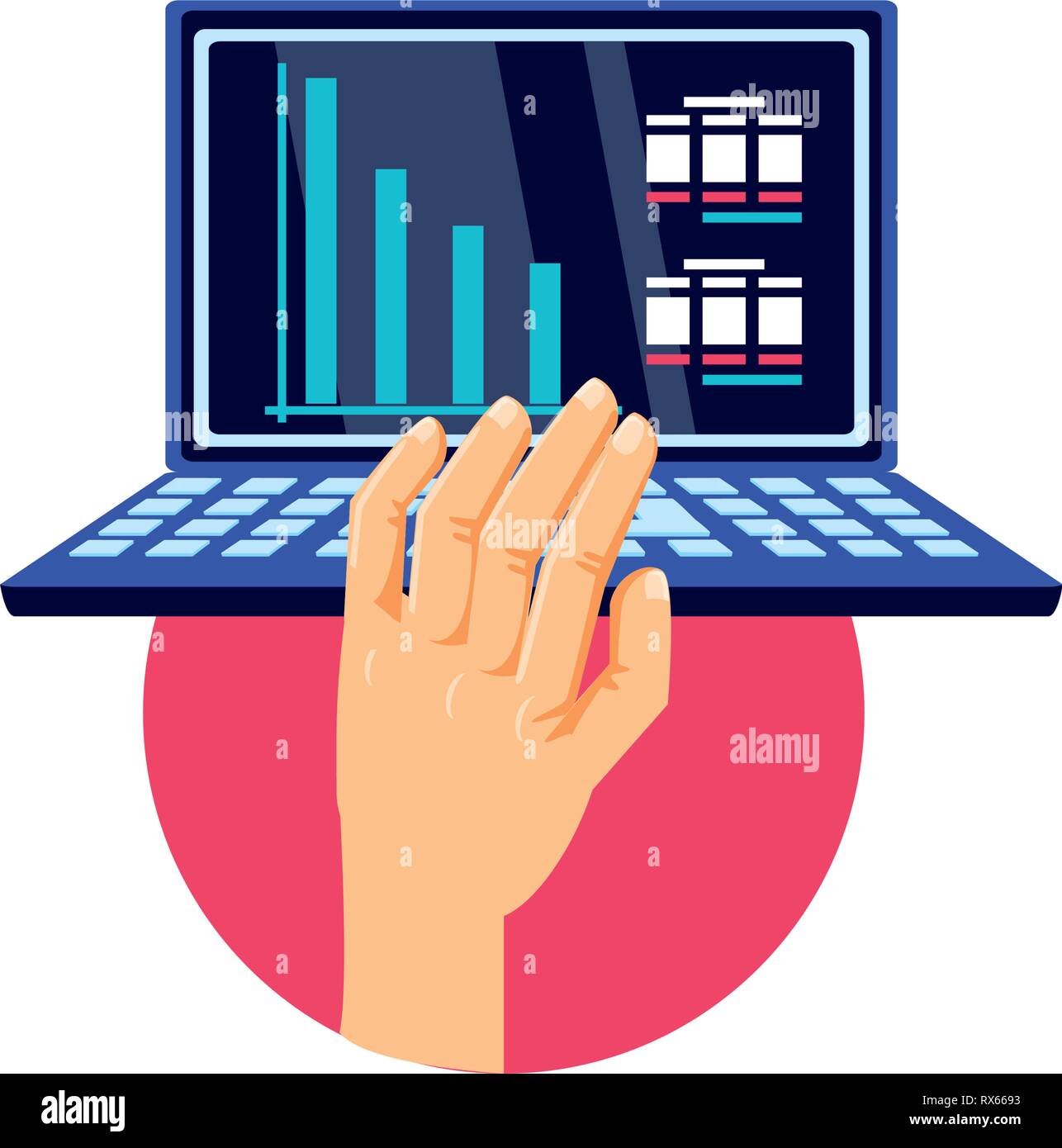 hand and laptop computer with infographic vector illustration design ...