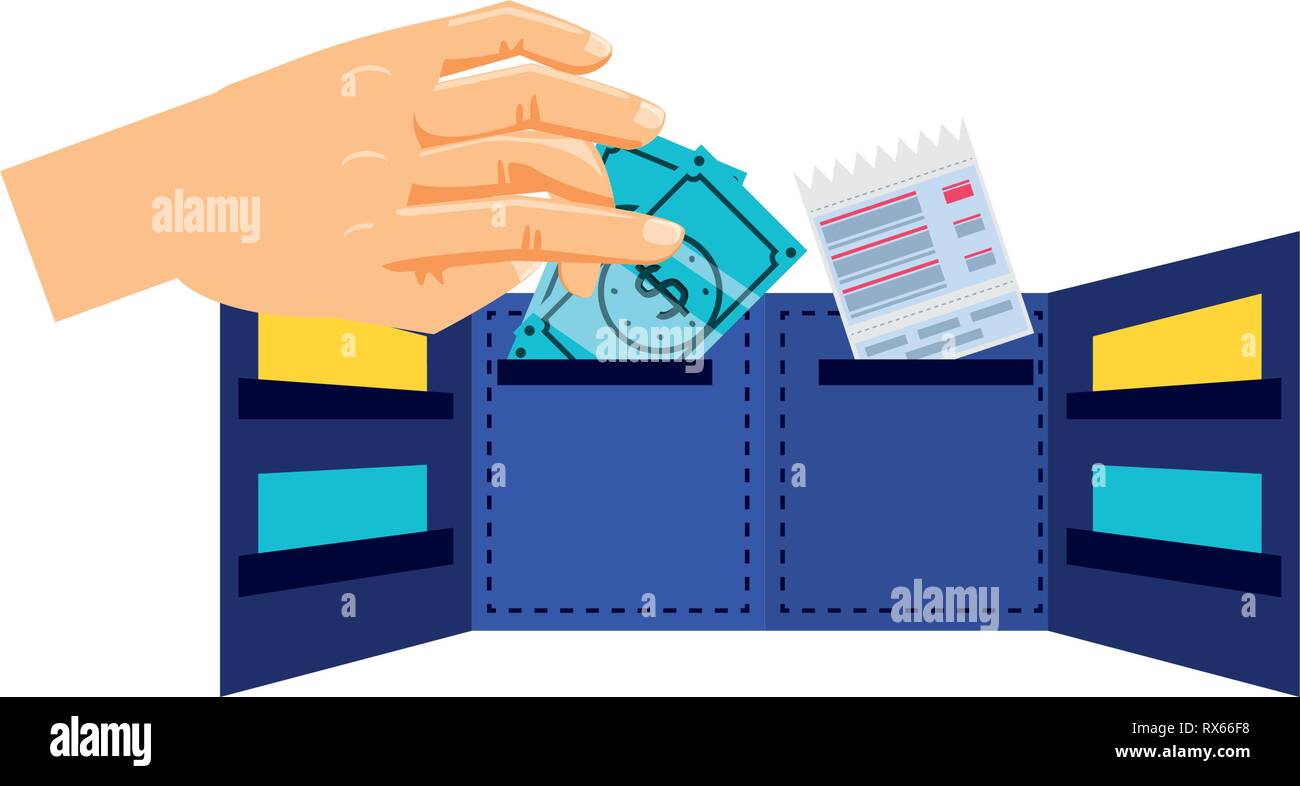 hand and wallet money with bills vector illustration design Stock ...