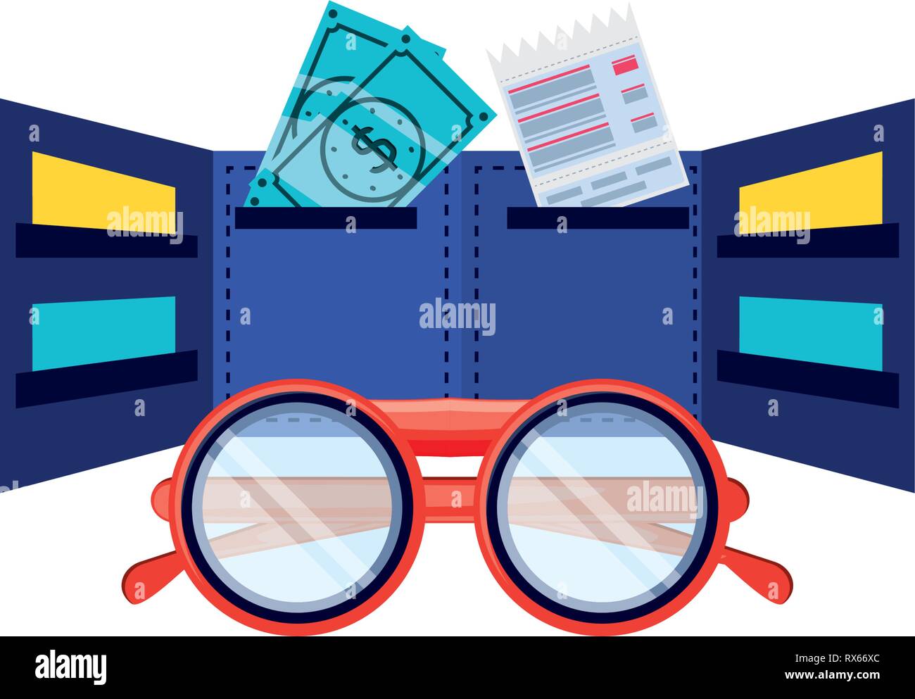 optical eyeglasses with wallet and bills dollar vector illustration ...