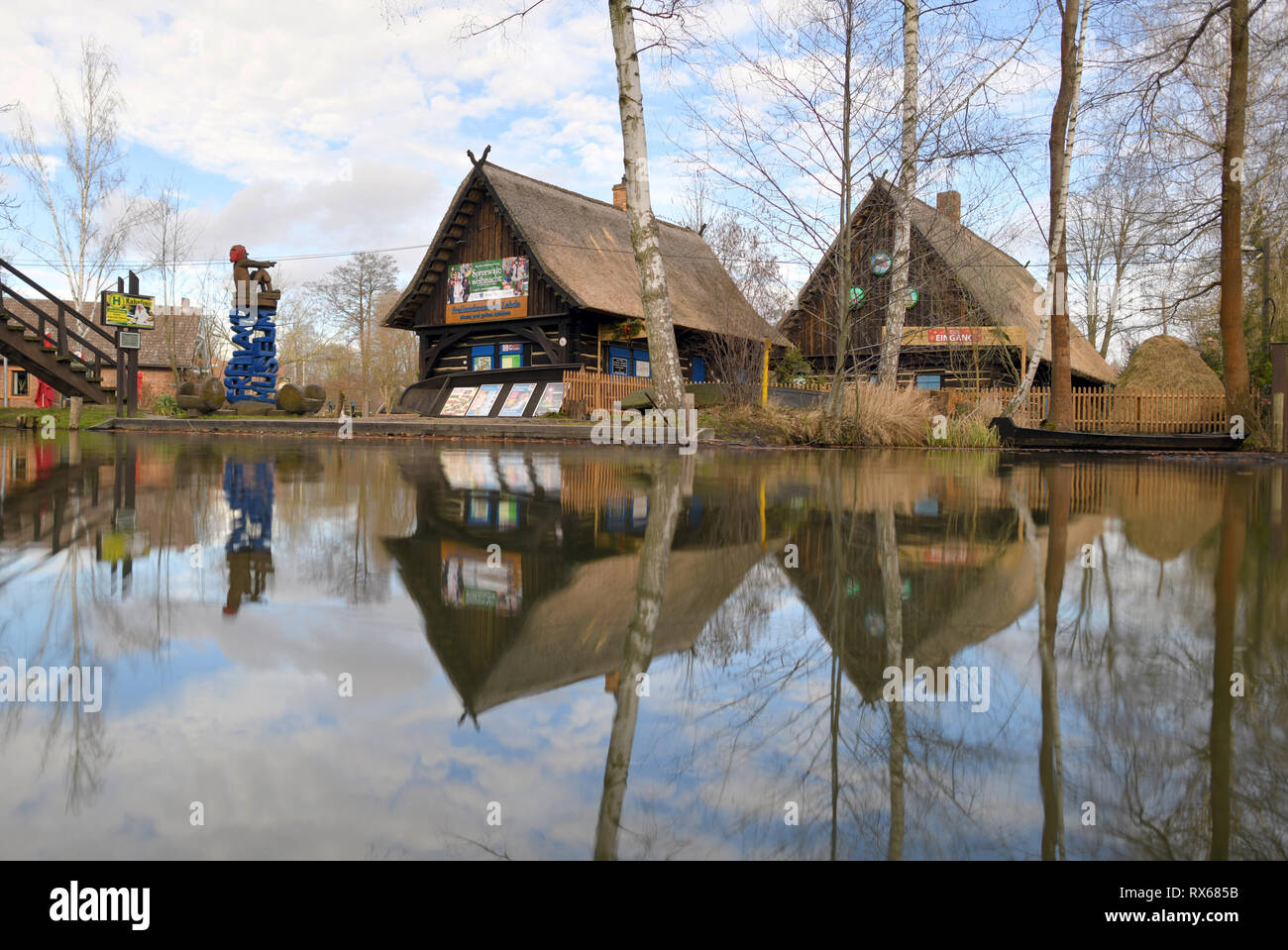 Lehde, Germany. 08th Mar, 2019. Traditional wooden houses from the open ...