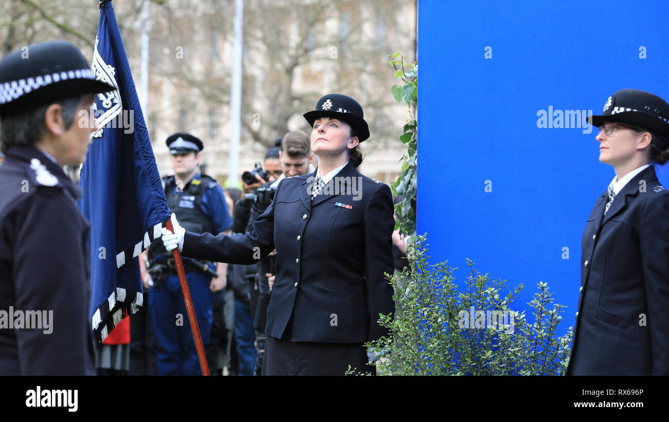 London, UK, 8th Mar 2019. Commemorative wreath at the National Police ...