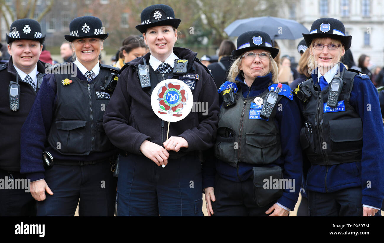 London, UK, 8th Mar 2019. The women officers celebrate with speeches in ...