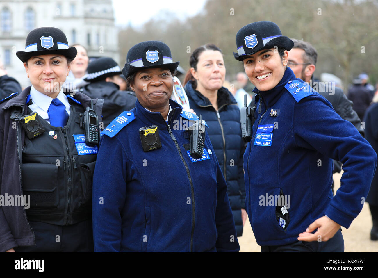London, UK, 8th Mar 2019. The women officers celebrate with speeches in ...
