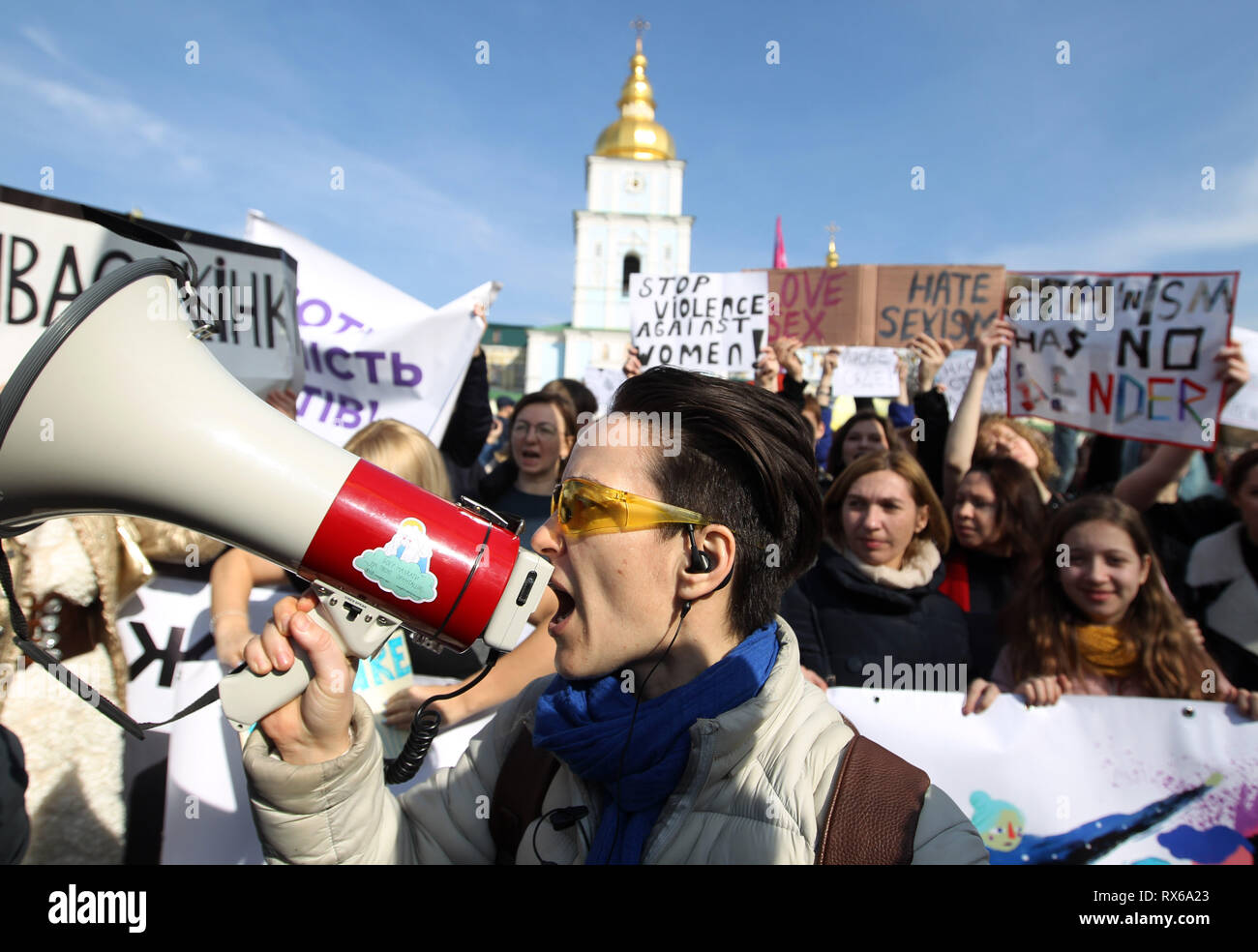 A protester seen chanting slogans on a megaphone during the protest ...
