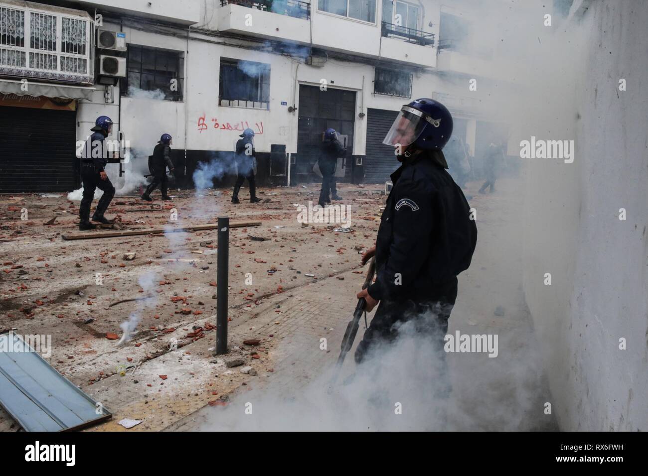Algiers, Algeria. 08th Mar, 2019. Algerian riot police man during ...