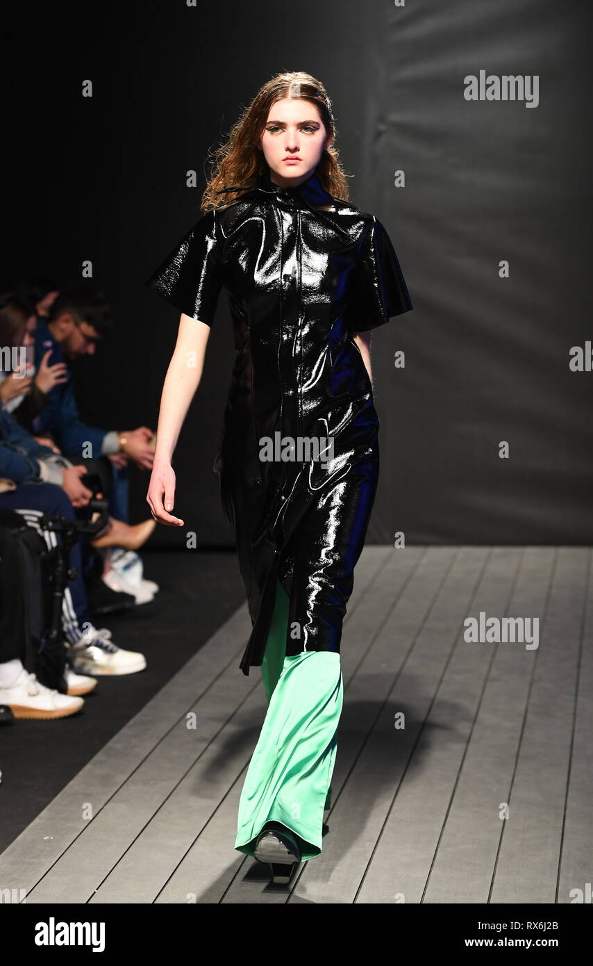 Lisbon, Portugal. 8th Mar, 2019. A model presents a creation of ...