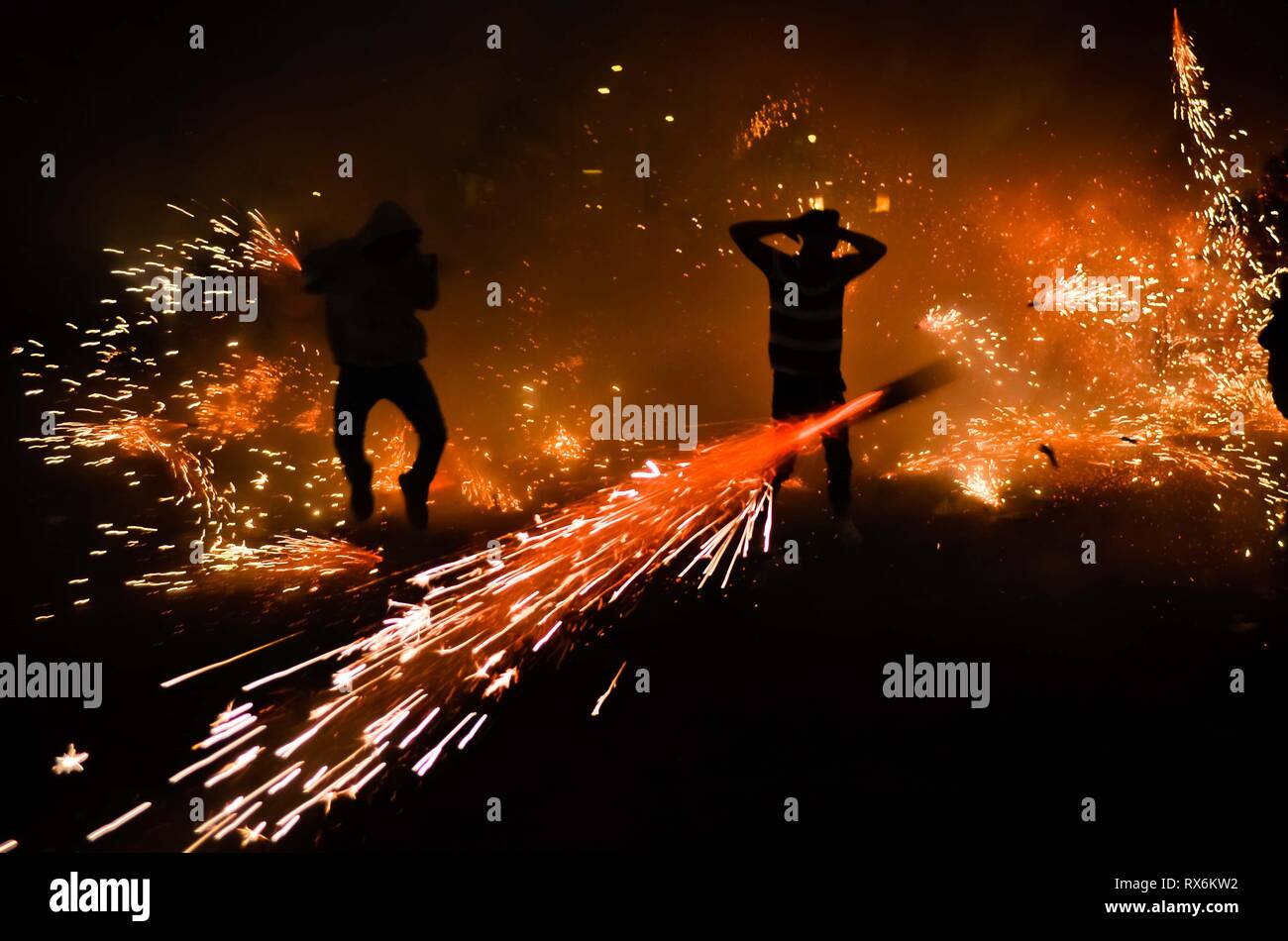 Tultepec, Mexico. 8th Mar, 2019. Traditional burning of pyrotechnic ...