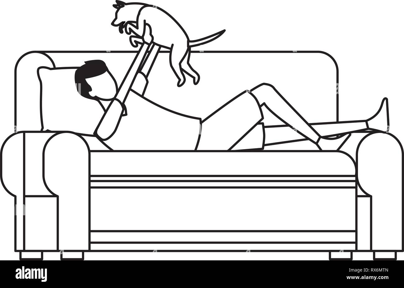 Man with dog in home Stock Vector Images - Alamy