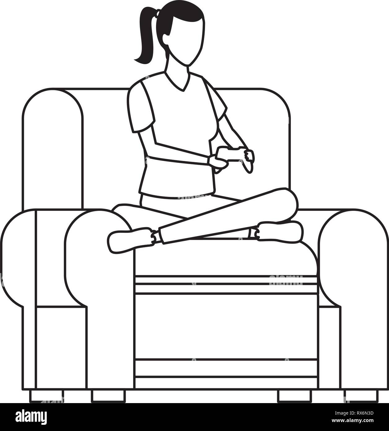 faceless woman playing videogames in black and white Stock Vector Image ...