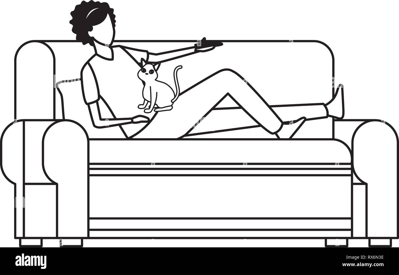 faceless woman and cat sofa in black and white Stock Vector Image & Art ...