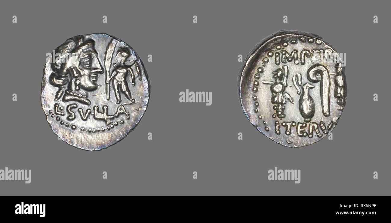 Denarius (Coin) Depicting the Goddess Venus with Cupid. Roman. Date: 84 ...