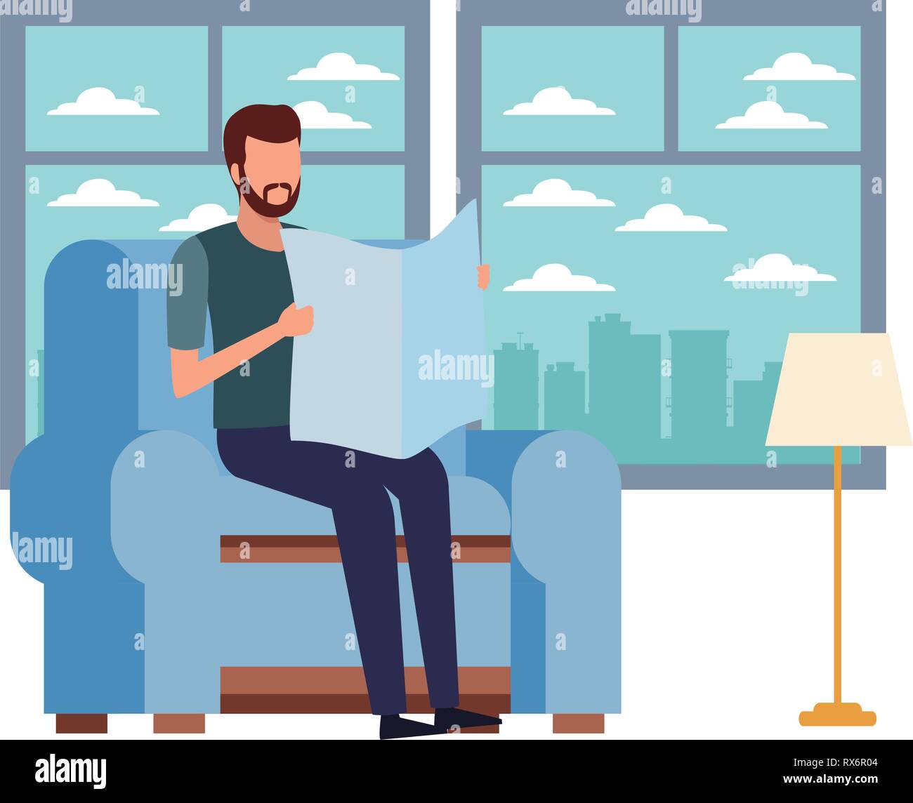 Man reading relax newspaper Stock Vector Images - Alamy
