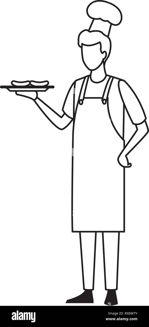 faceless chef barbecue food in black and white Stock Vector Image & Art ...