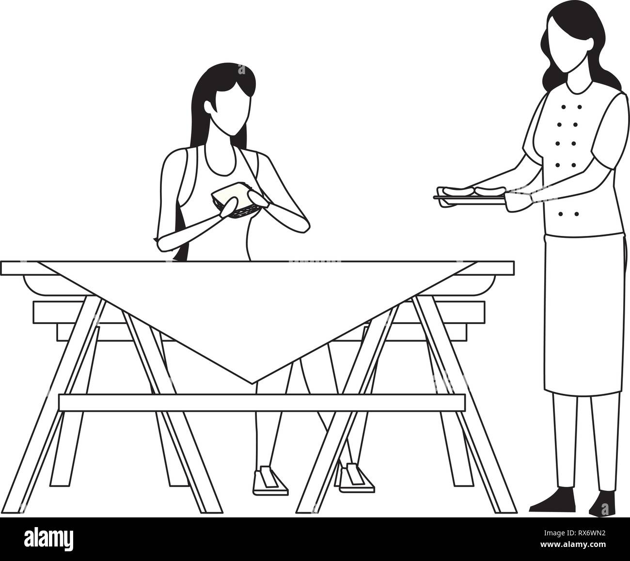 faceless woman barbecue food chef in black and white Stock Vector Image ...