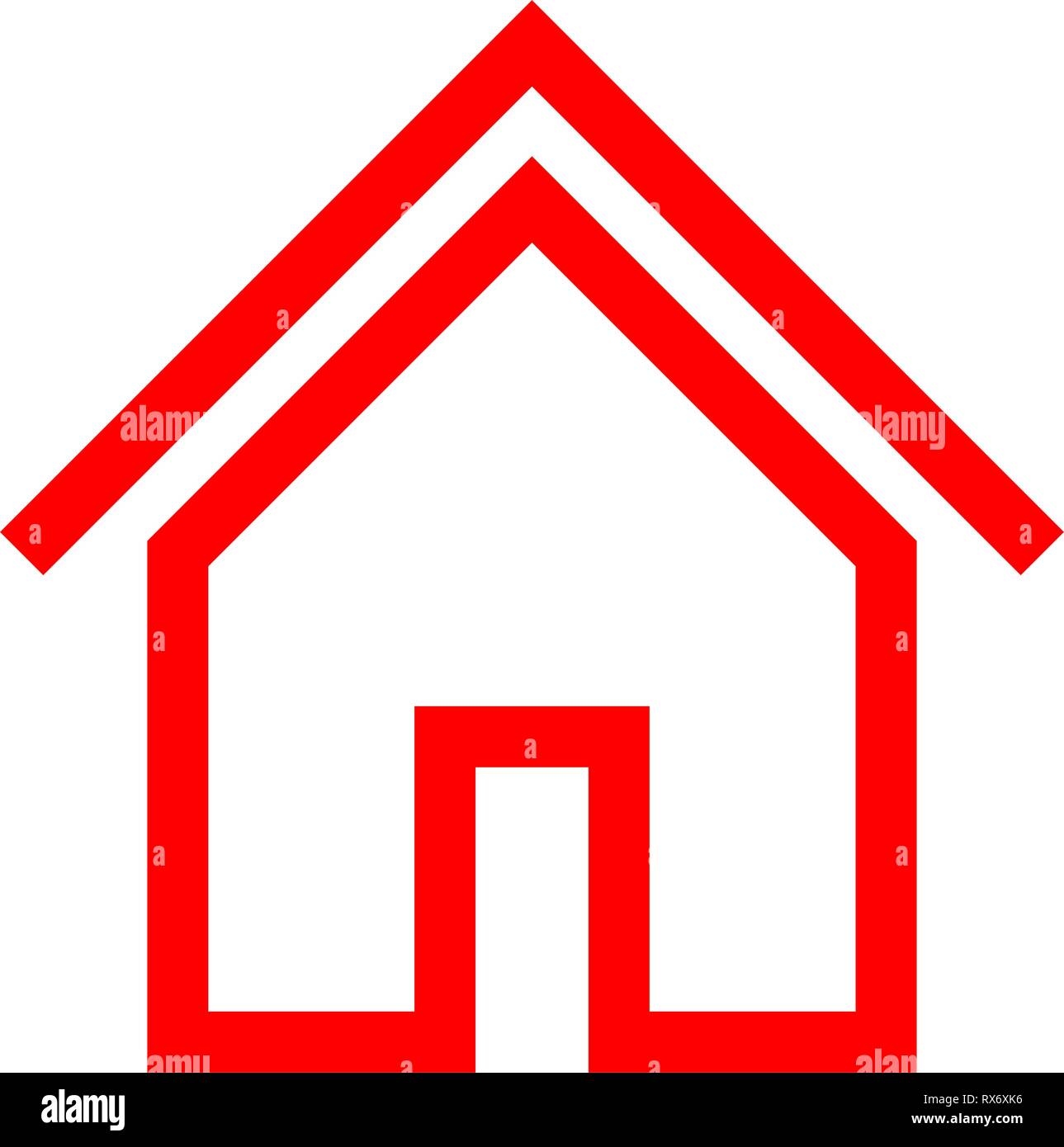 Home symbol icon - red simple outline, isolated - vector illustration ...