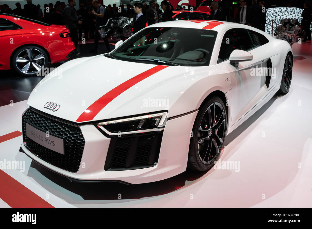 GENEVA, SWITZERLAND - MARCH 6, 2018: Audi R8 V10 RWS sports car ...