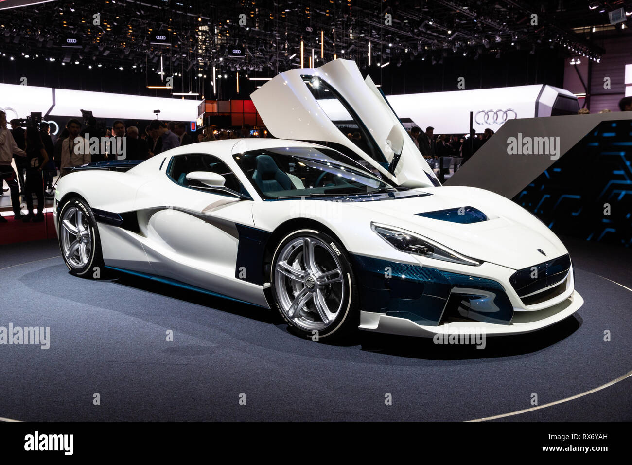 GENEVA, SWITZERLAND - MARCH 5, 2019: semi-autonomous all-electric Rimac ...