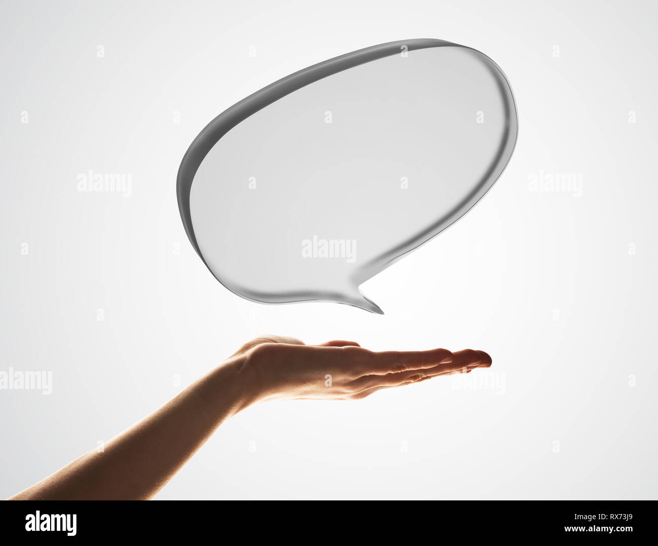Concept of communication by glass empty chat icon on gray background ...