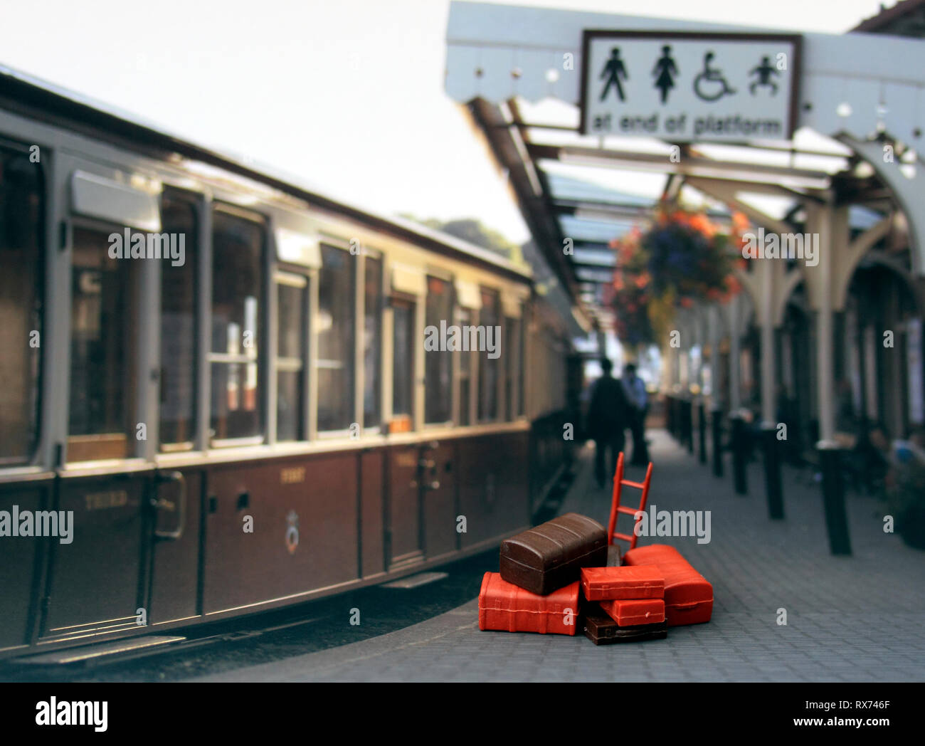 Model luggage station platform scene Stock Photo - Alamy