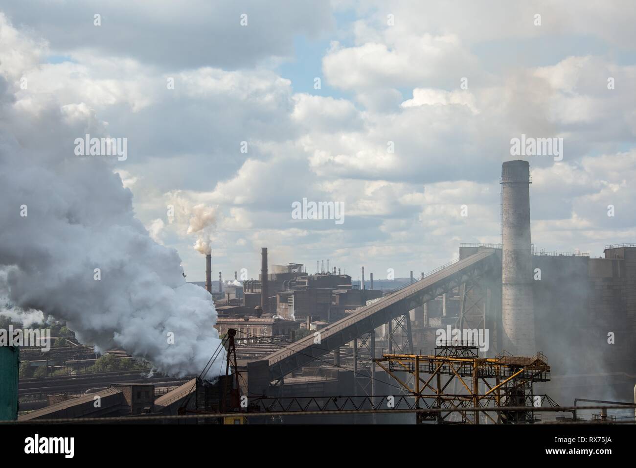 landscape, panorama, view of factory slums with metal hulls and ...