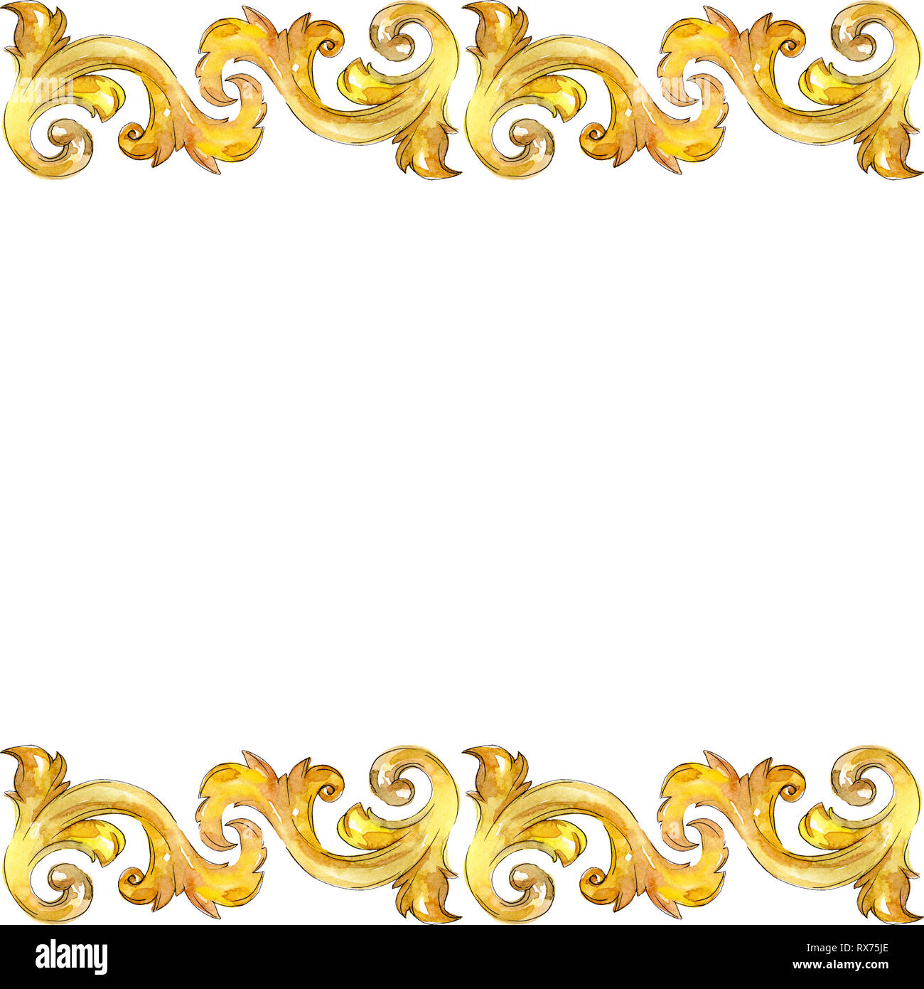Gold monogram floral ornament. Watercolor background illustration set ...