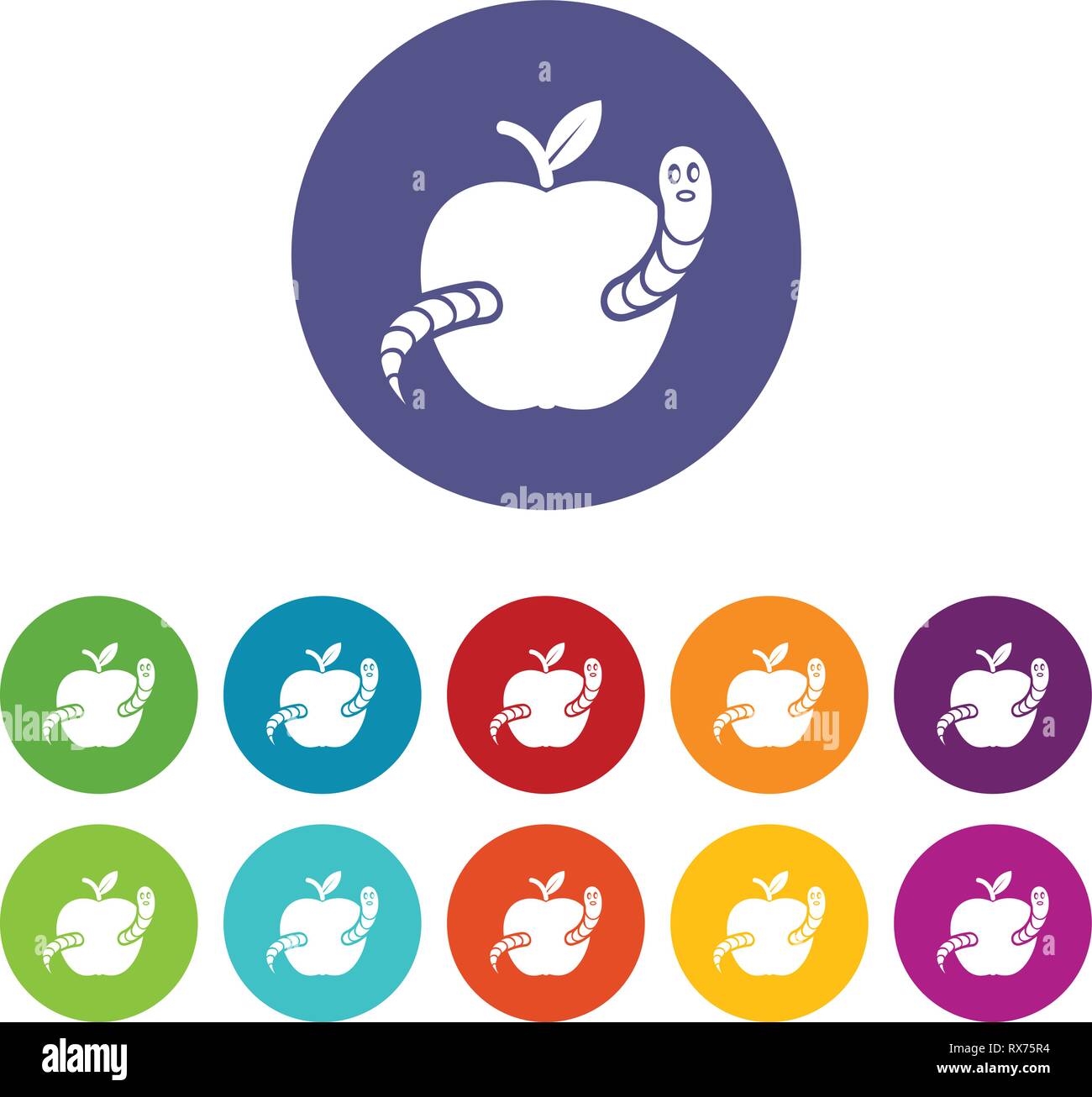 Worm apple icons set vector color Stock Vector Image & Art - Alamy