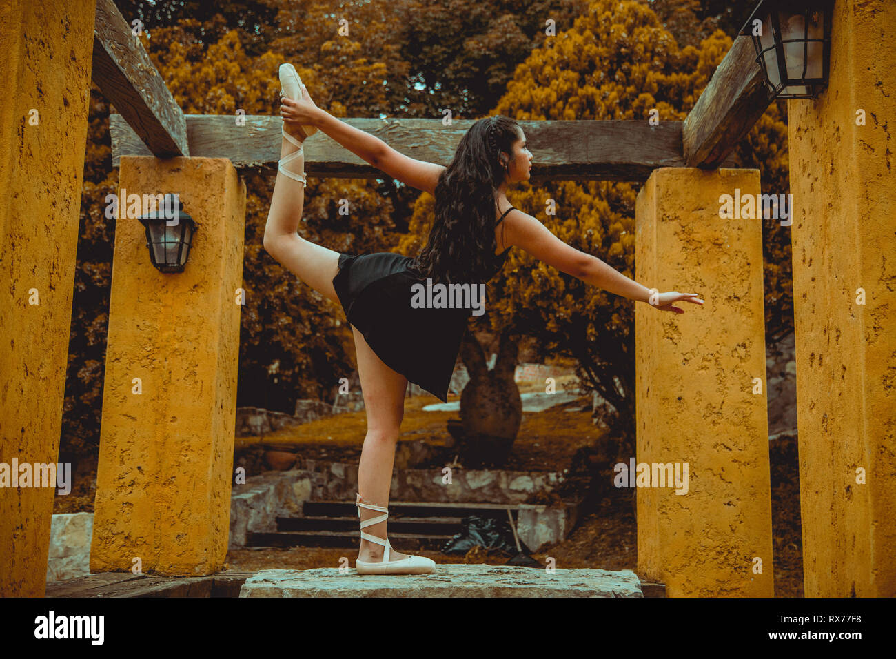 Young woman dancing in a garden Stock Photo - Alamy