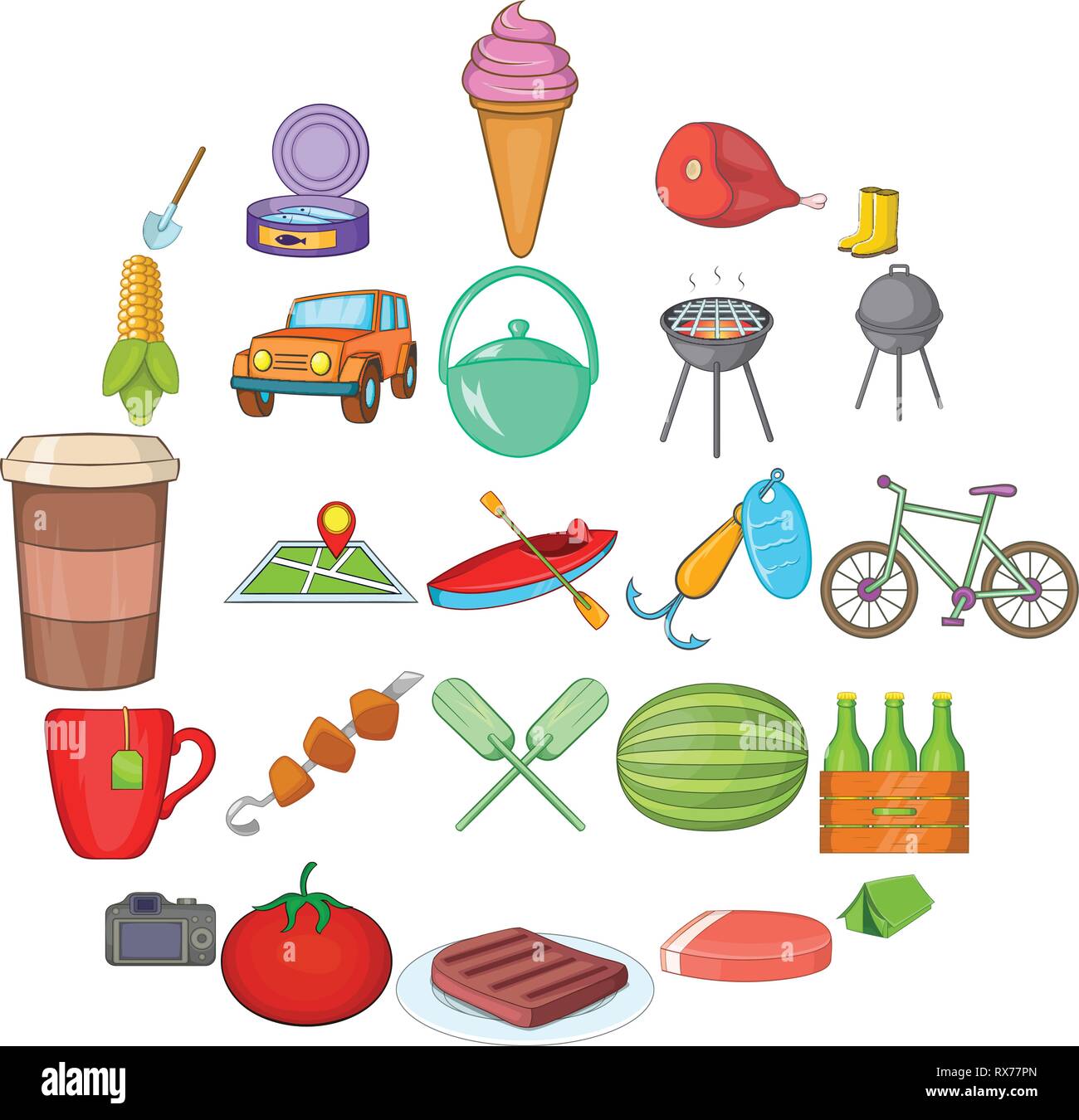 BBQ evening icons set, cartoon style Stock Vector Image & Art - Alamy