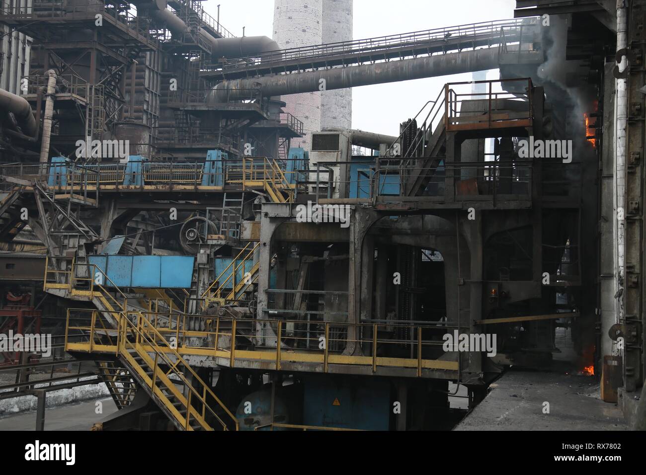 landscape, panorama, view of factory slums with metal hulls and ...