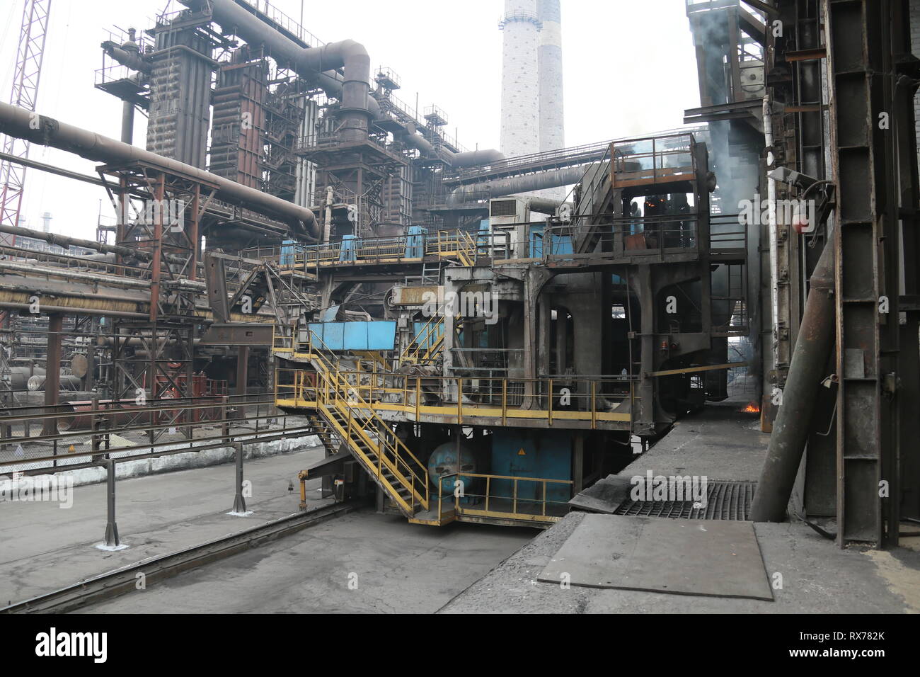 landscape, panorama, view of factory slums with metal hulls and ...