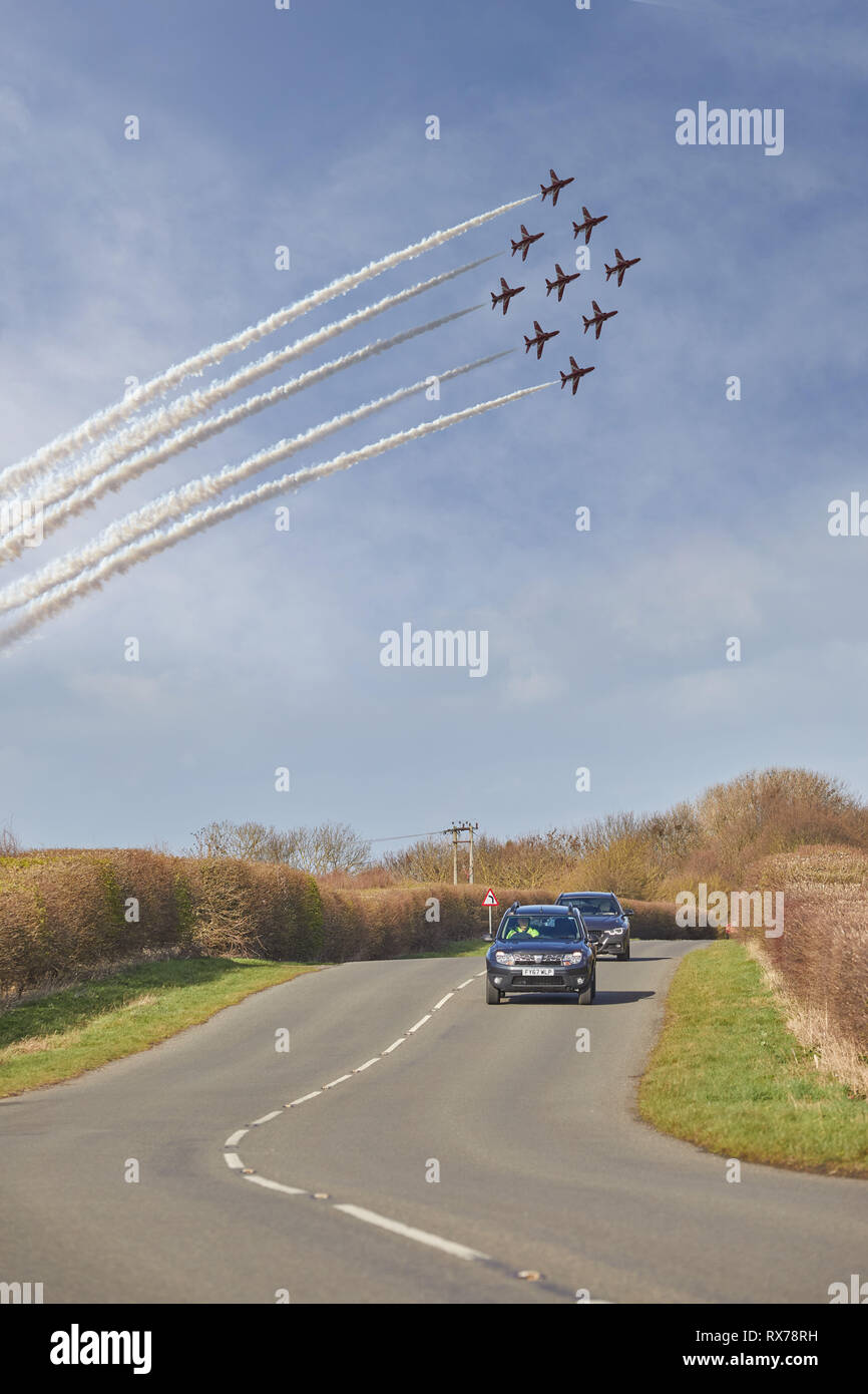 Red Arrows OSP 2019 Diamond Nine near RAF Scampton Stock Photo - Alamy
