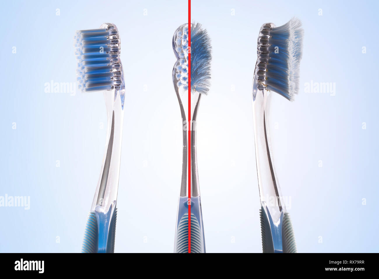Comparison between new and used toothbrush concept with blue isolated ...
