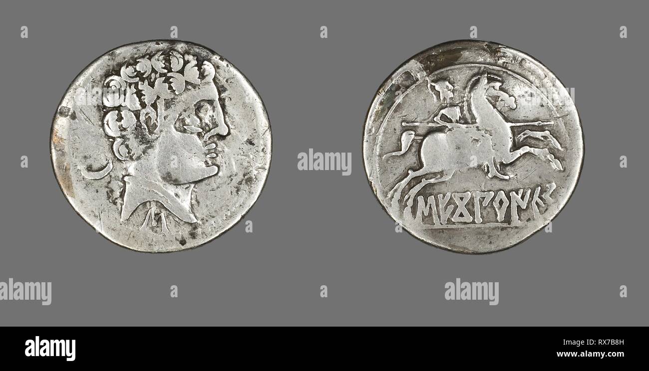 Denarius (Coin) Depicting a Laureate. Roman. Date: 100 BC-50 BC ...