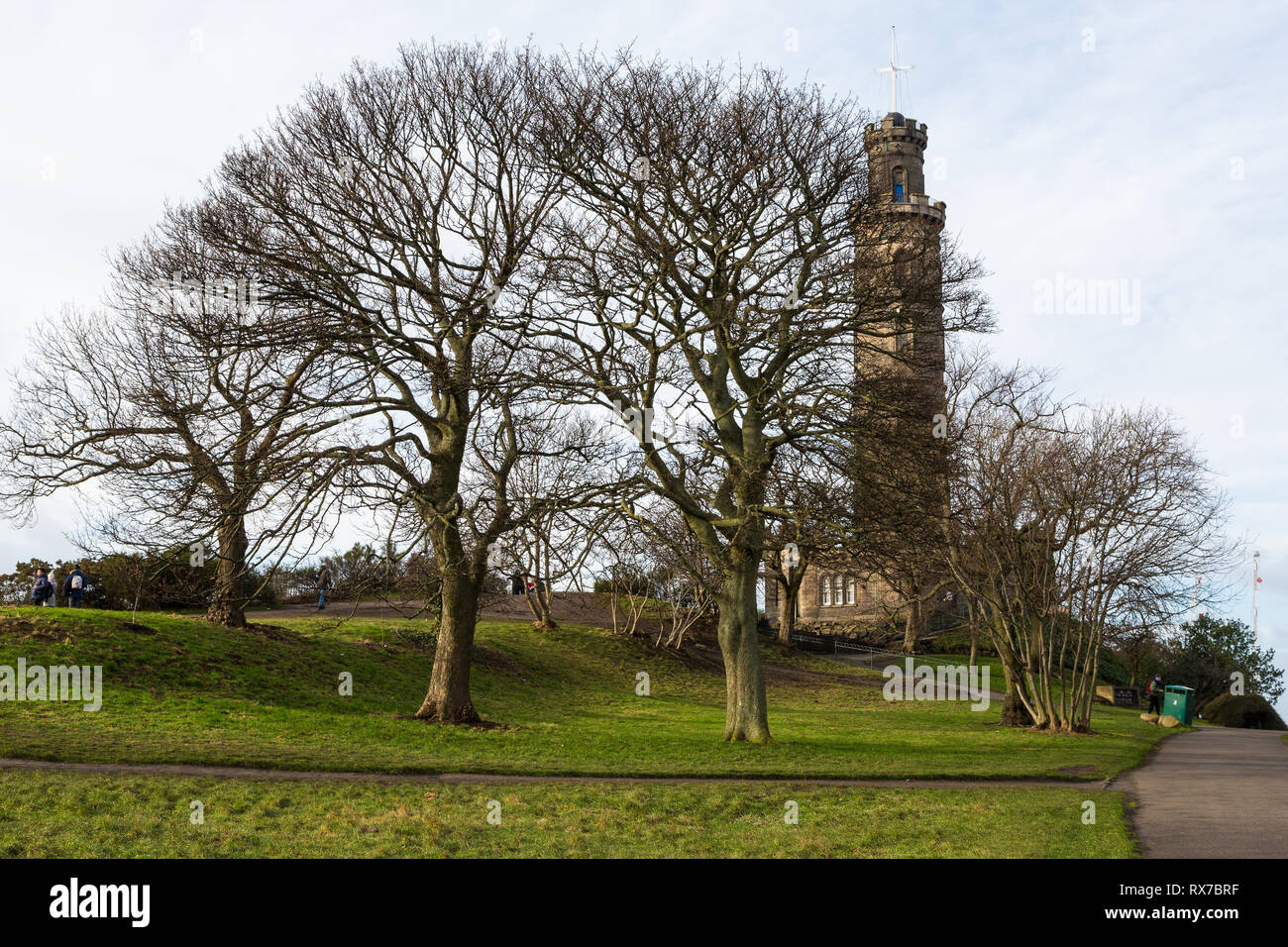 EDINBURGH, SCOTLAND - FEBRUARY 9, 2019 - The Nelson Monument is a ...