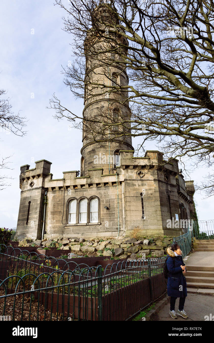 EDINBURGH, SCOTLAND - FEBRUARY 9, 2019 - The Nelson Monument is a ...