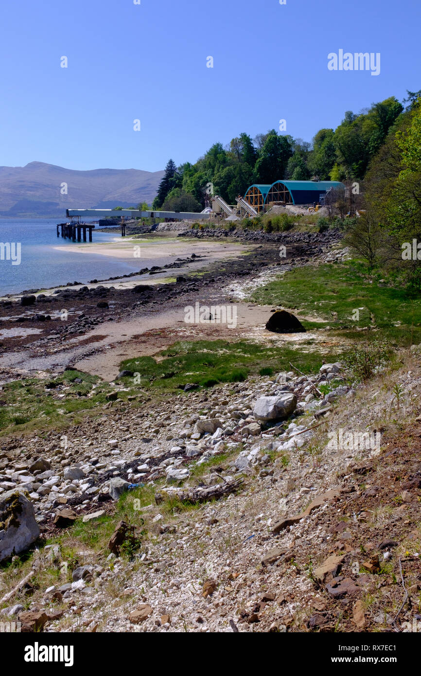 View of Lochaline sand quartz mine on scottish west coast scotland ...