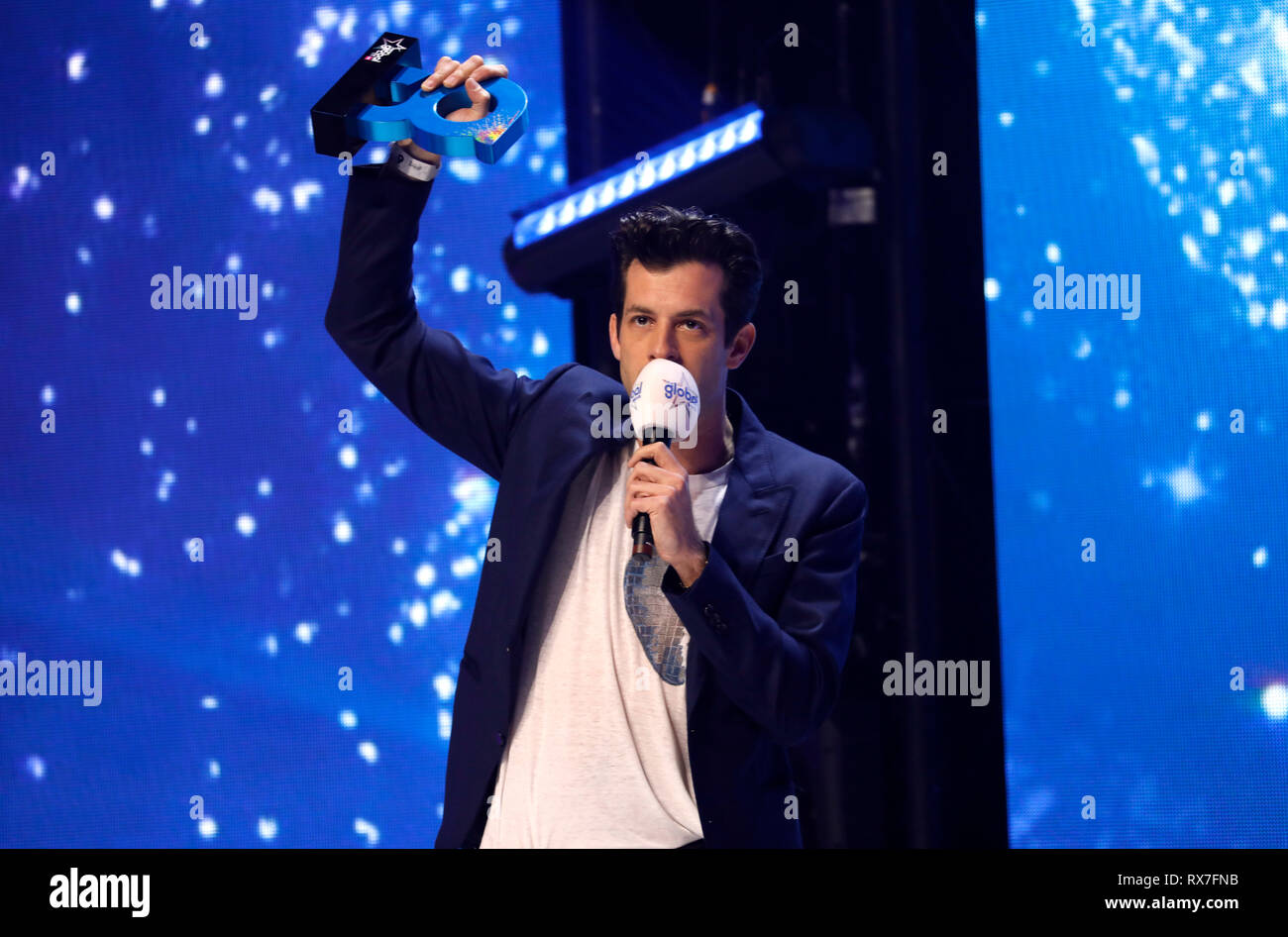 Mark Ronson with an award on stage during The Global Awards 2019 with ...