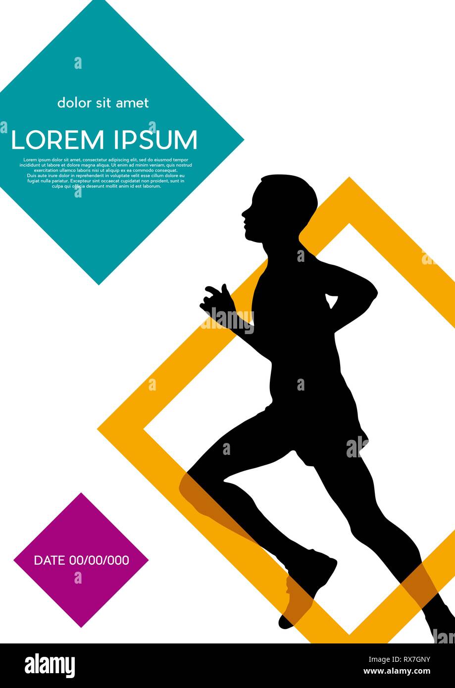 runner inside square. Marathon race concept. Vertical vector poster ...