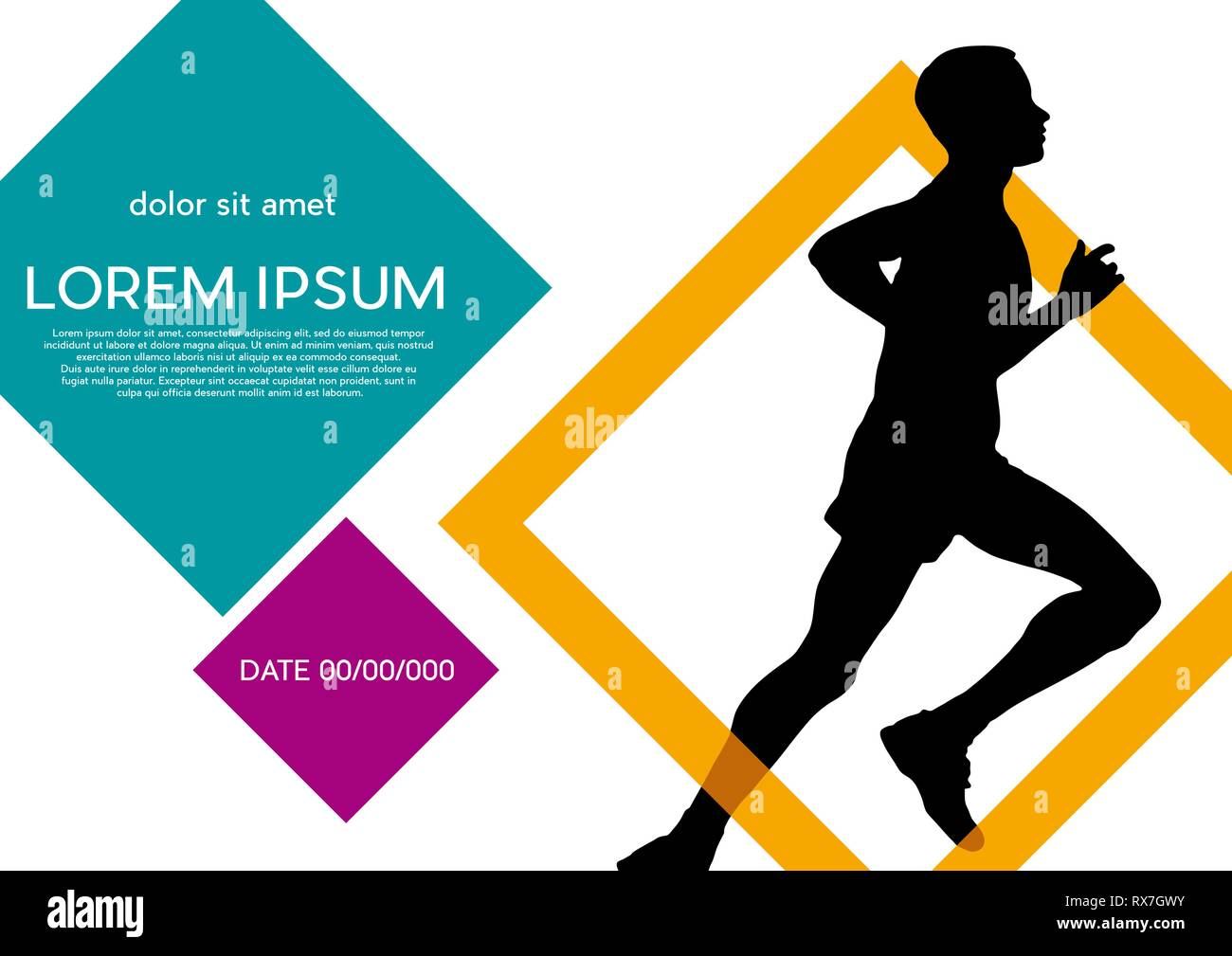 runner inside square. Marathon race concept. Vector poster background ...