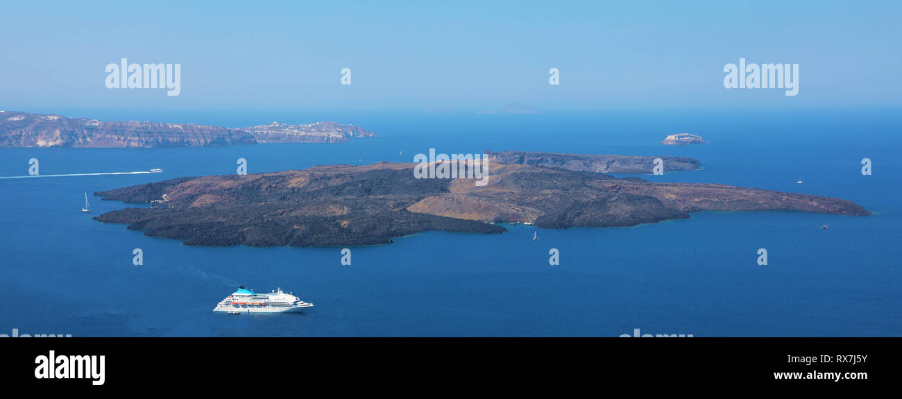 Amazing panoramic banner view from Santorini Island with the caldera of ...