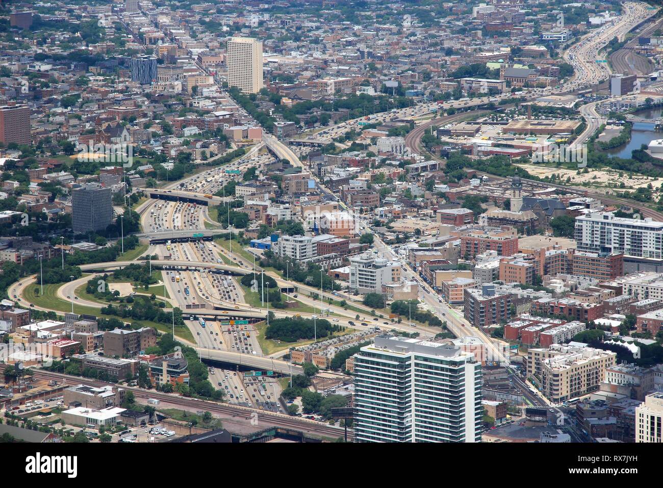 Chicago, Illinois. Aerial view of Kennedy Expressway (Interstate 90 ...