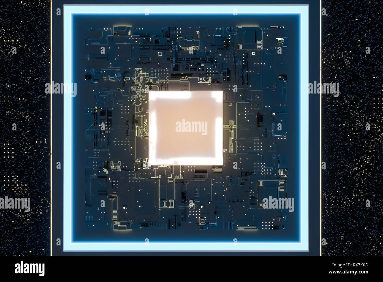 golden glowing circuit components, 3d rendering Stock Photo - Alamy
