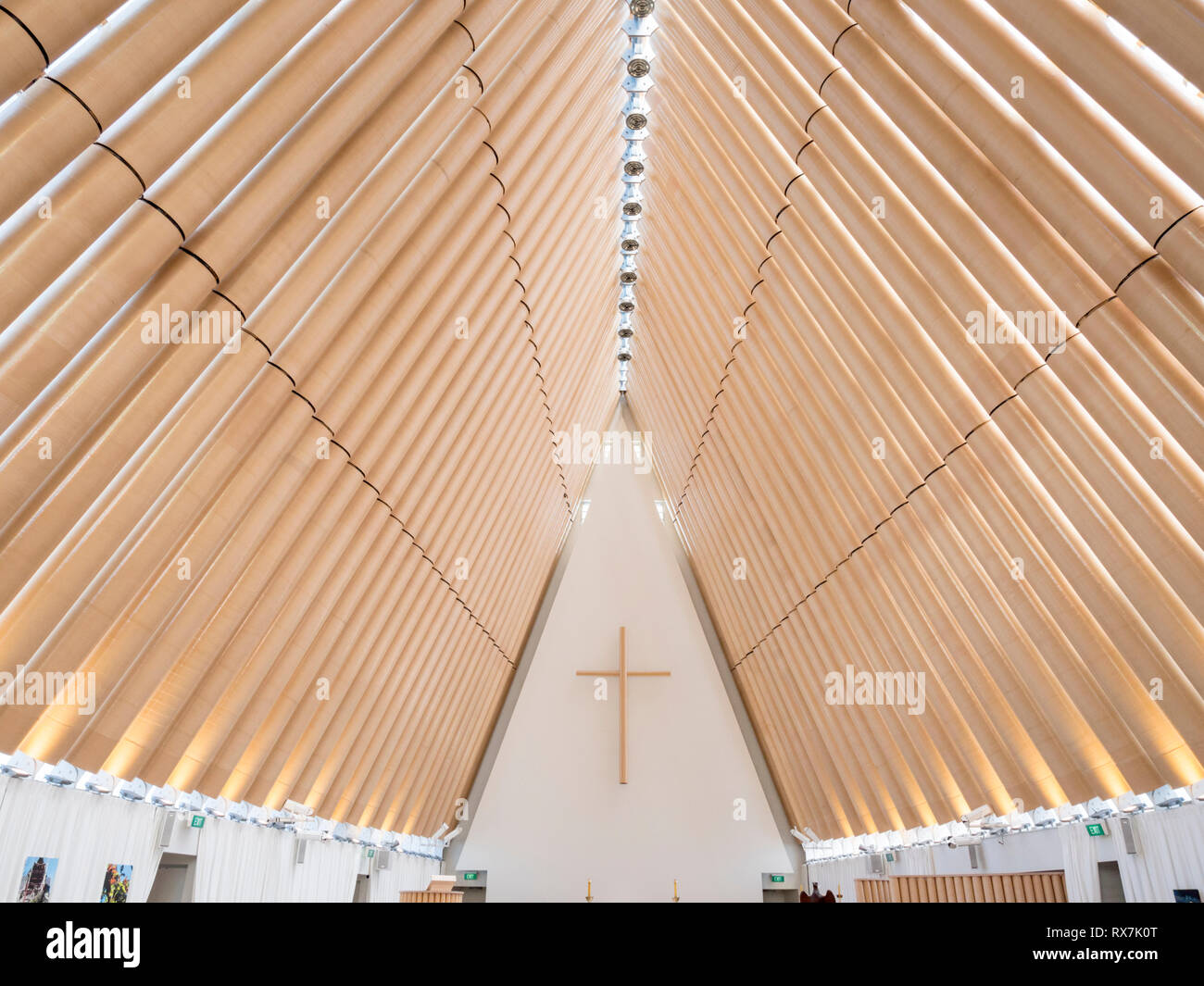 The insode of the roof of the Transitional Cathedral, Christchurch, New ...