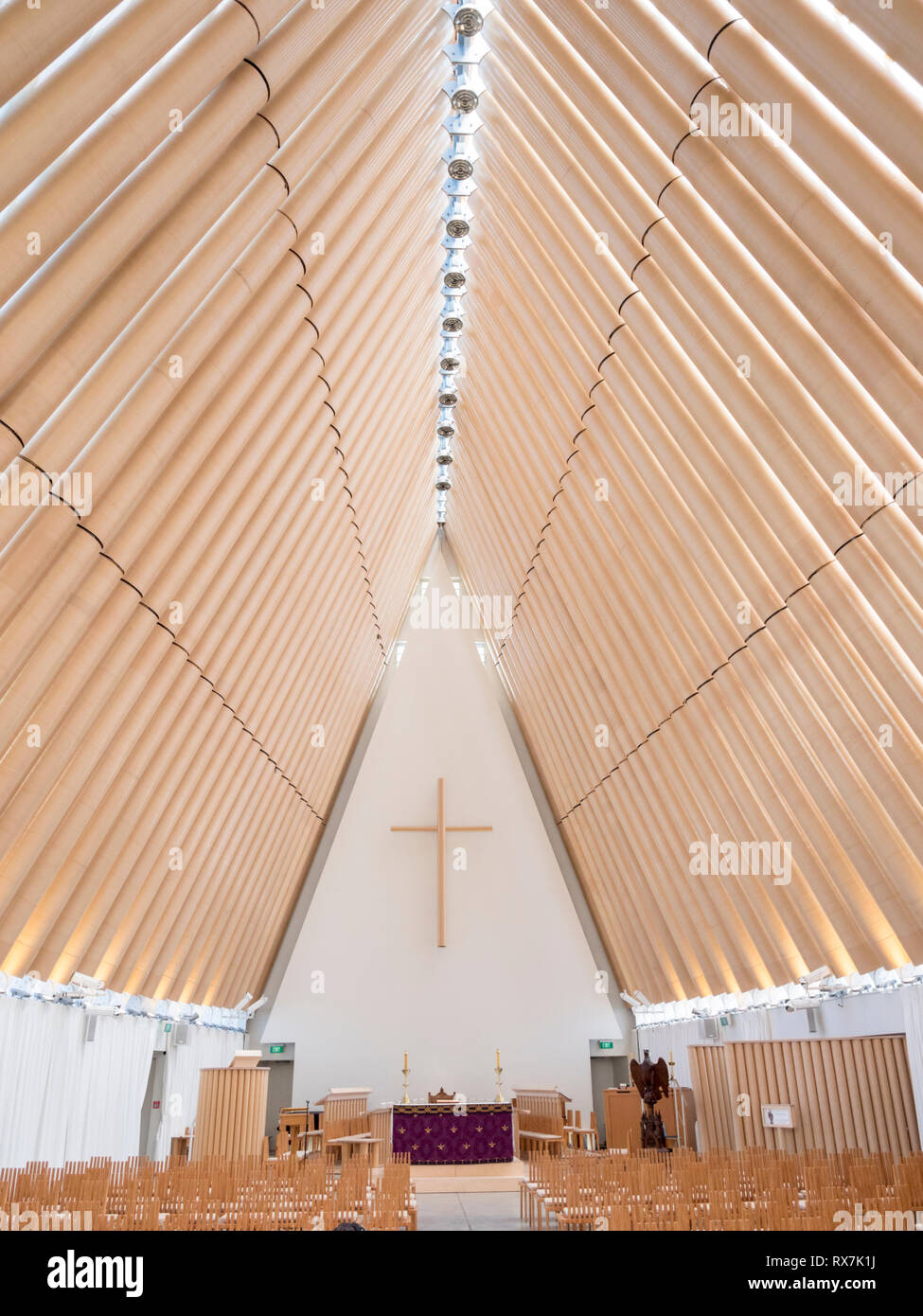The insode of the roof of the Transitional Cathedral, Christchurch, New ...
