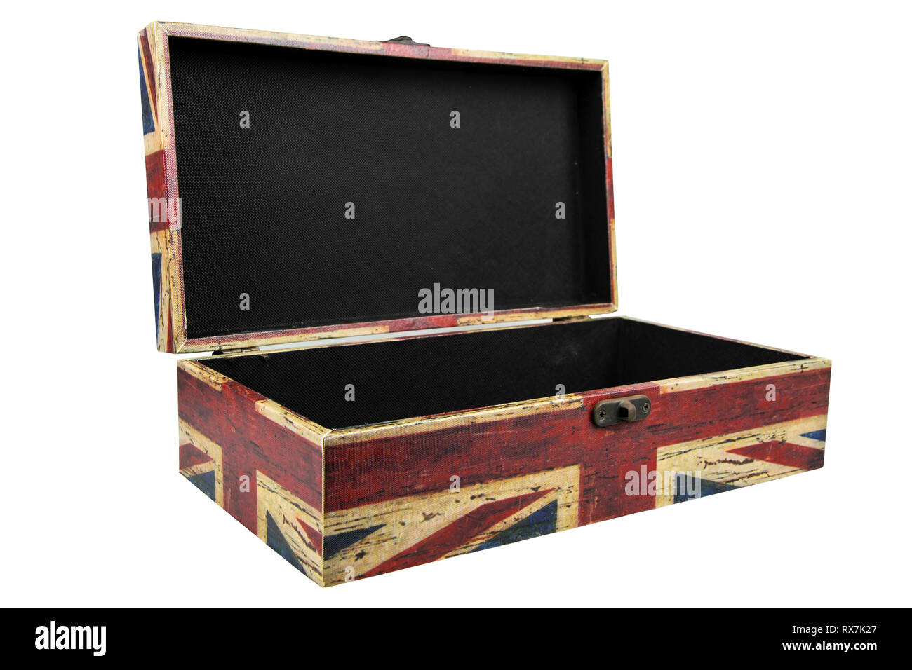 Vintage box with british flag isolate on white background with clipping ...