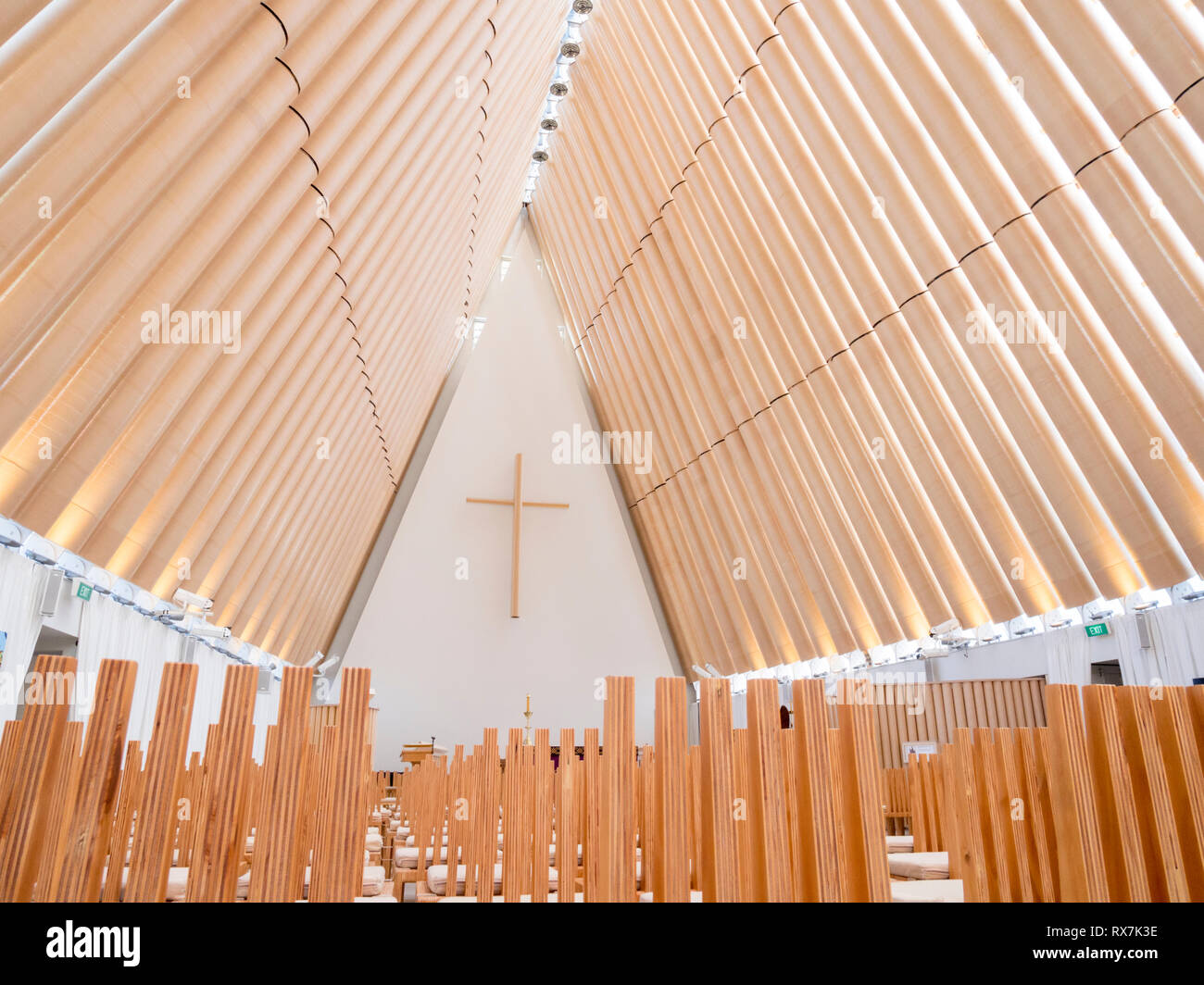 The insode of the roof of the Transitional Cathedral, Christchurch, New ...